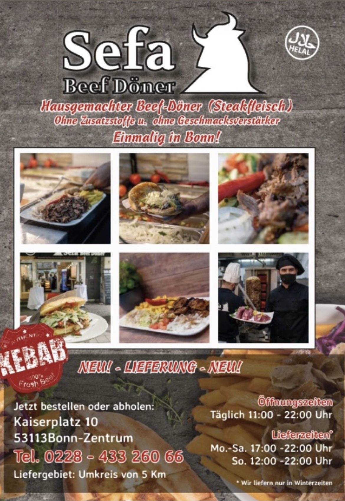 Speisekarte von Sefa Beef Döner restaurant, Bonn