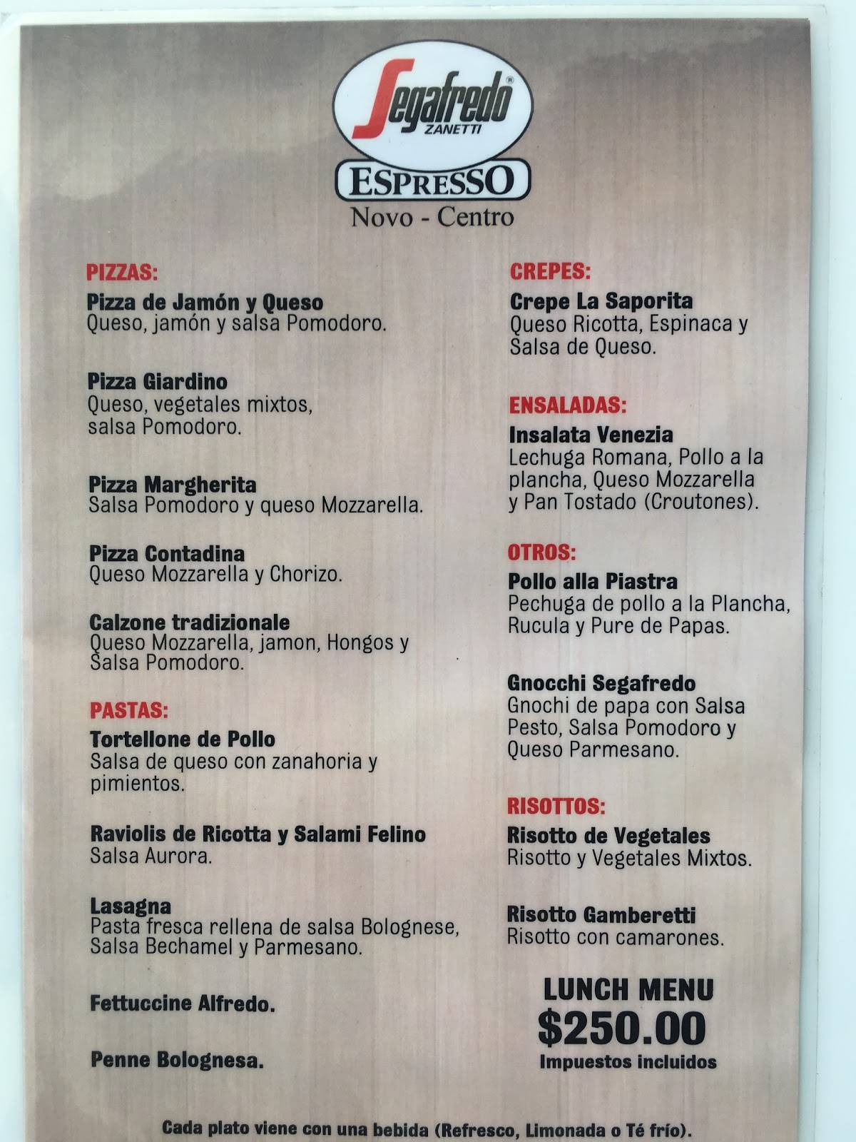 Menu at Segafredo Novocentro restaurant, Santo Domingo, Novo Centro 1er ...