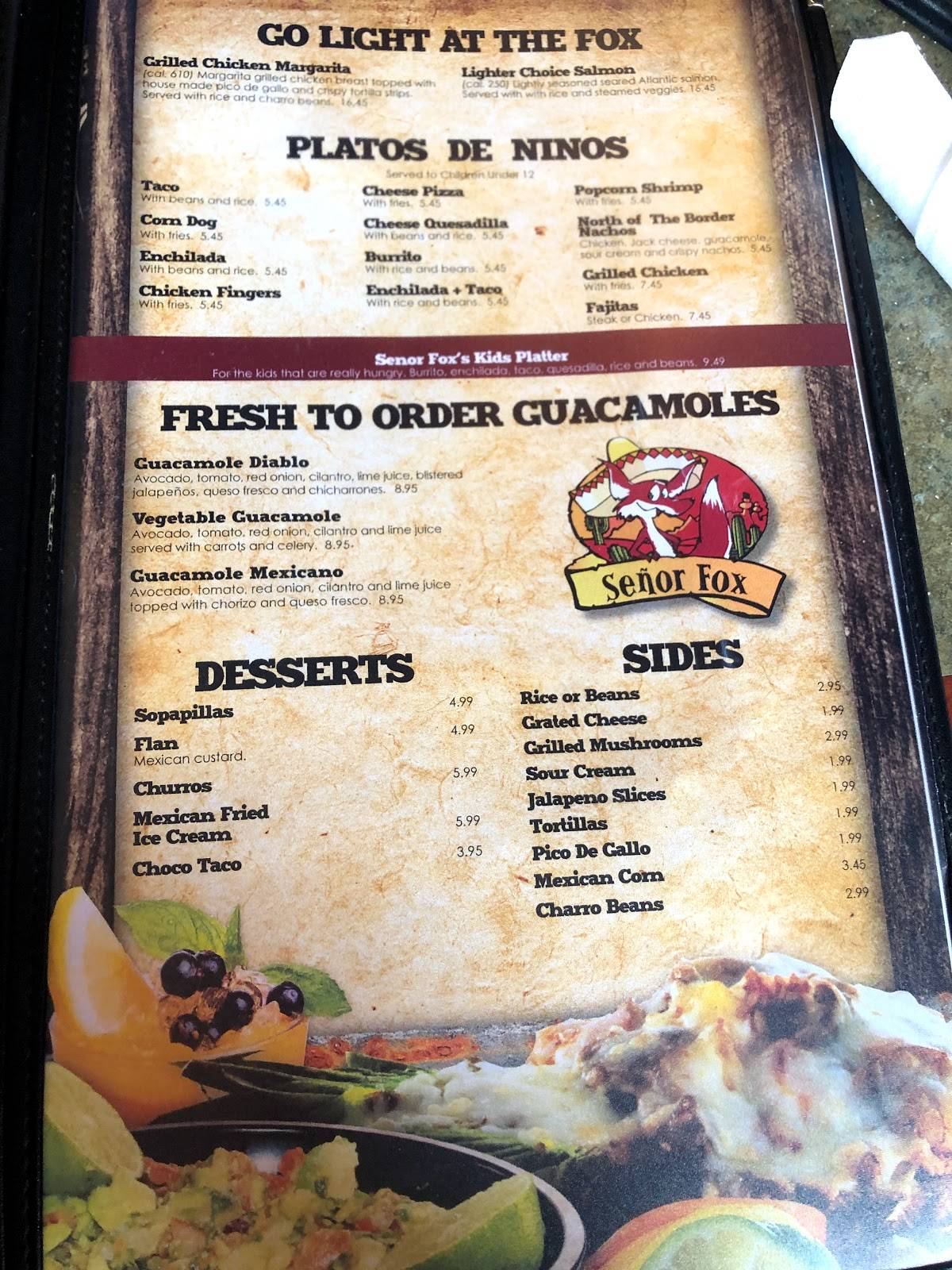 Menu at Senor Fox Mexican Restaurant, Virginia Beach, Nimmo Pkwy