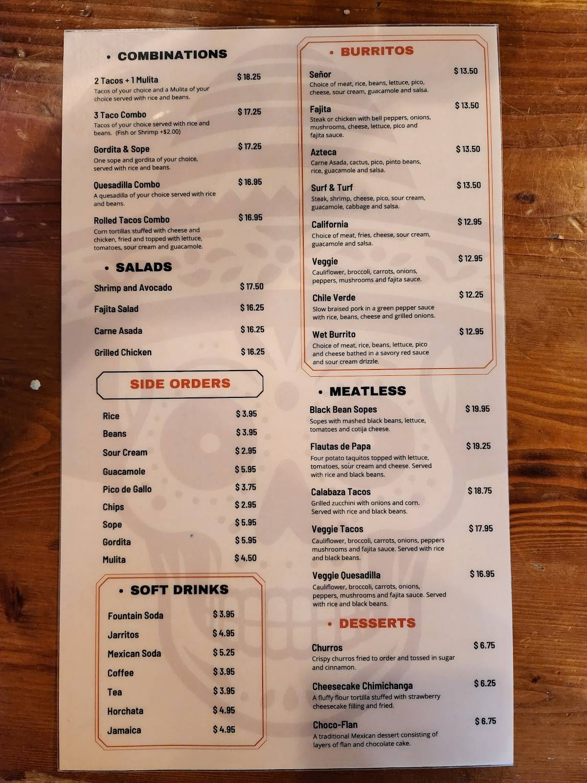 Menu at Señor Taps restaurant, Vancouver