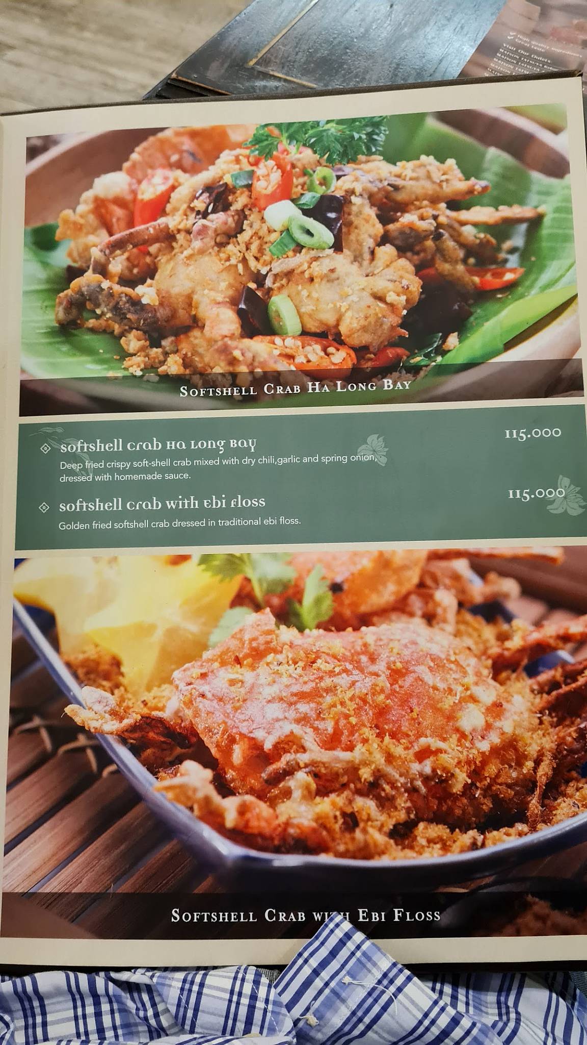 Menu at Seribu Rasa restaurant, Jakarta, Plaza Indonesia