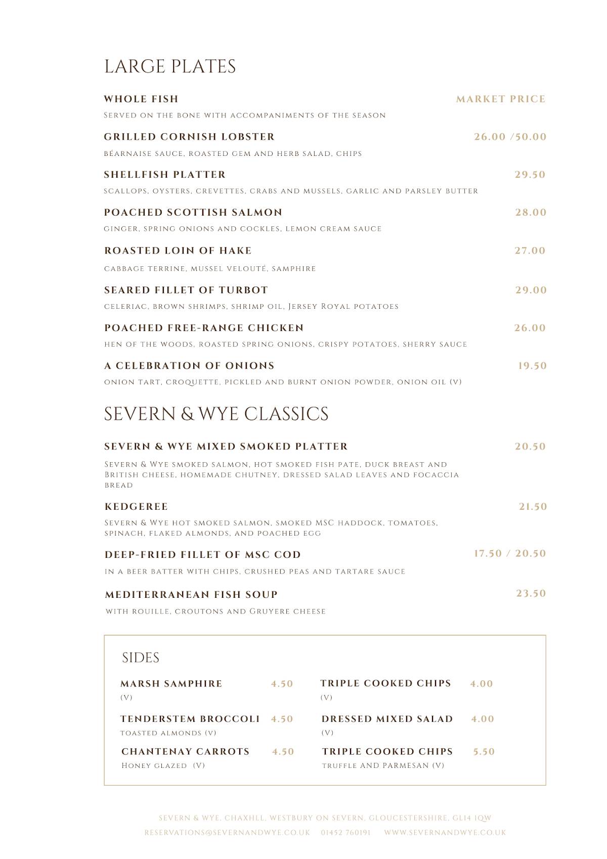 Menu at Severn & Wye Smokery restaurant, Westbury-on-Severn