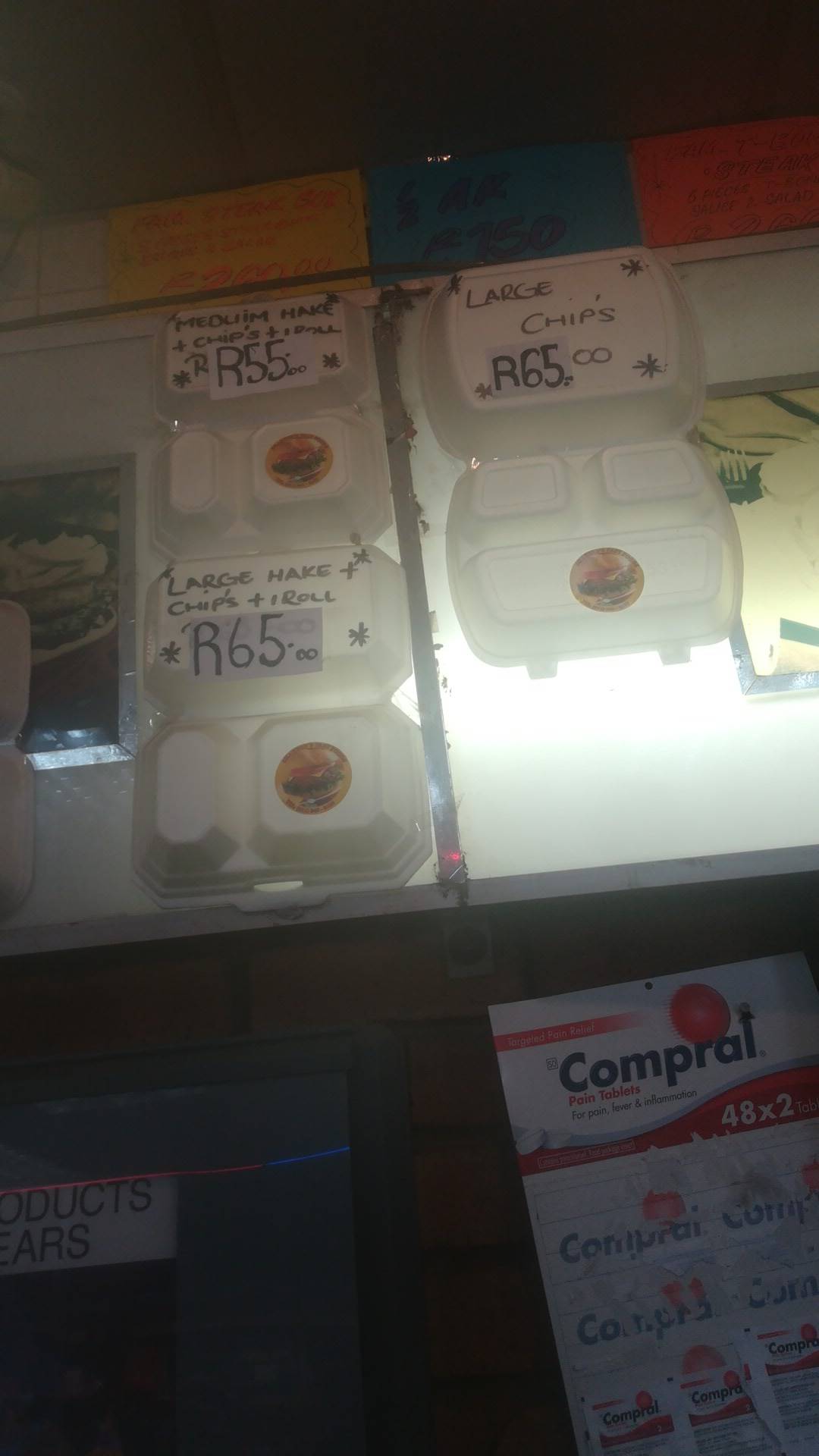 Menu at Shaheed's Grab and Go restaurant, Johannesburg