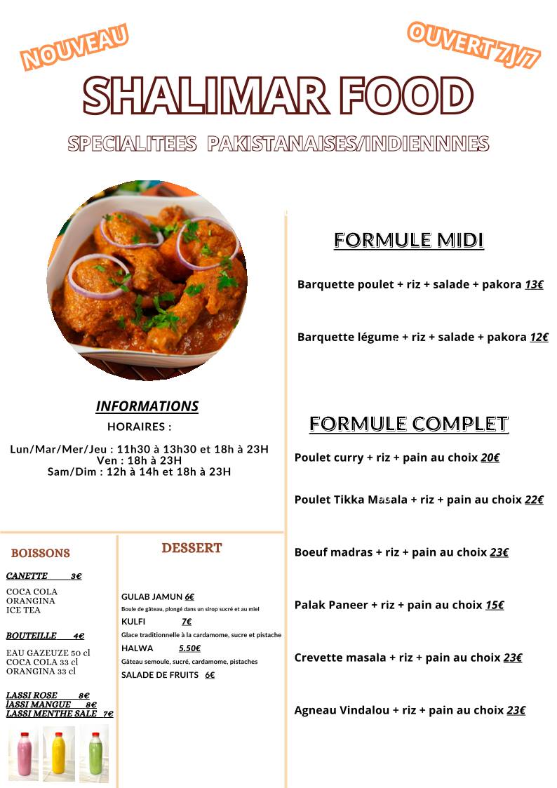 Menu at Shalimar Food restaurant, Albertville