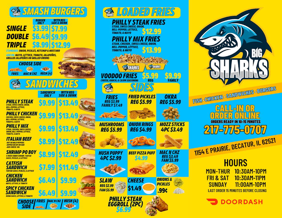 Menu at Sharks Fish & Chicken (Jasper Street) restaurant, Decatur