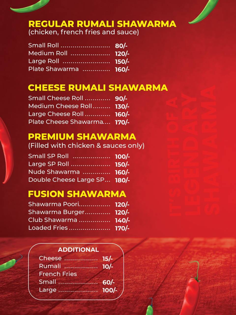 Menu at Shawarma Fusion, Manjeri