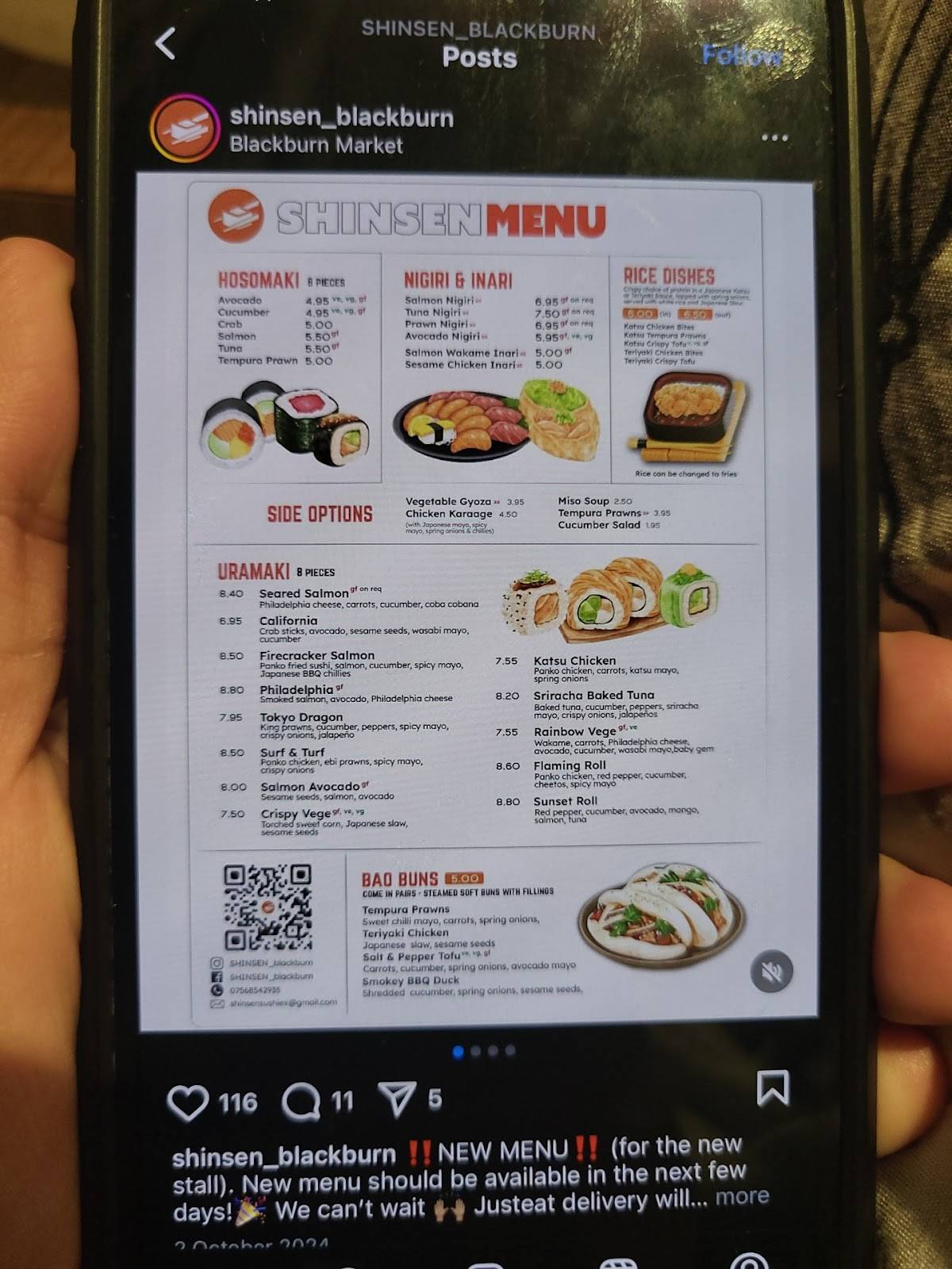 Menu at Shinsen Sushi Experience, Blackburn