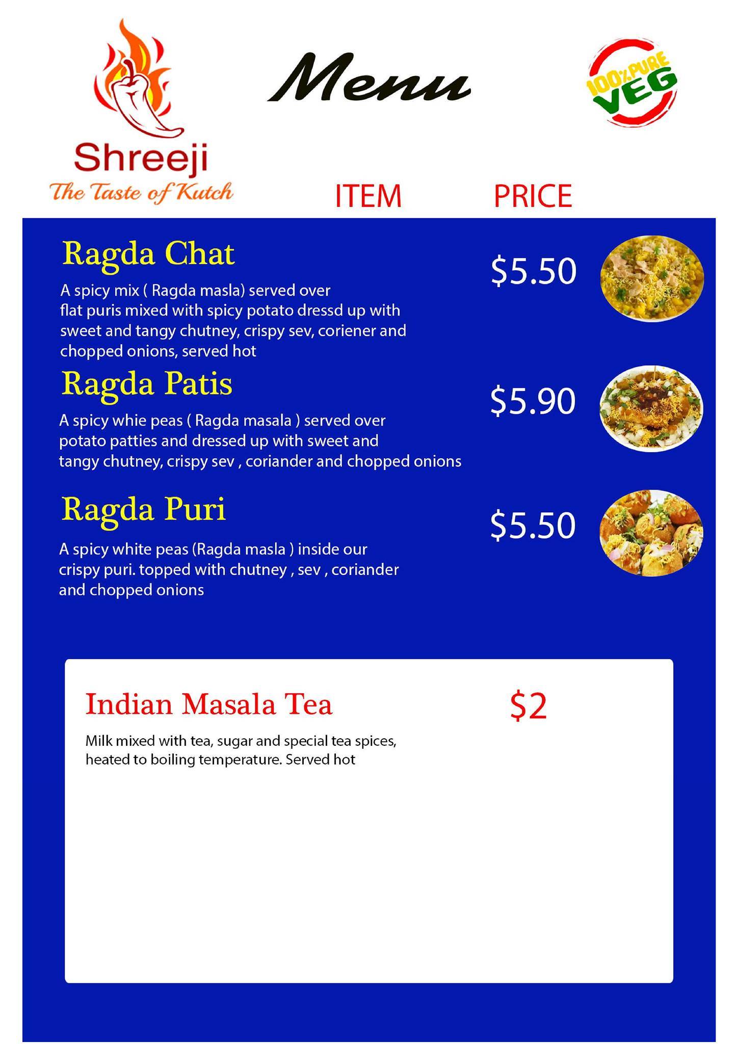 Menu at Shreeji-The Indian Street Food Hub restaurant, Forest Hill