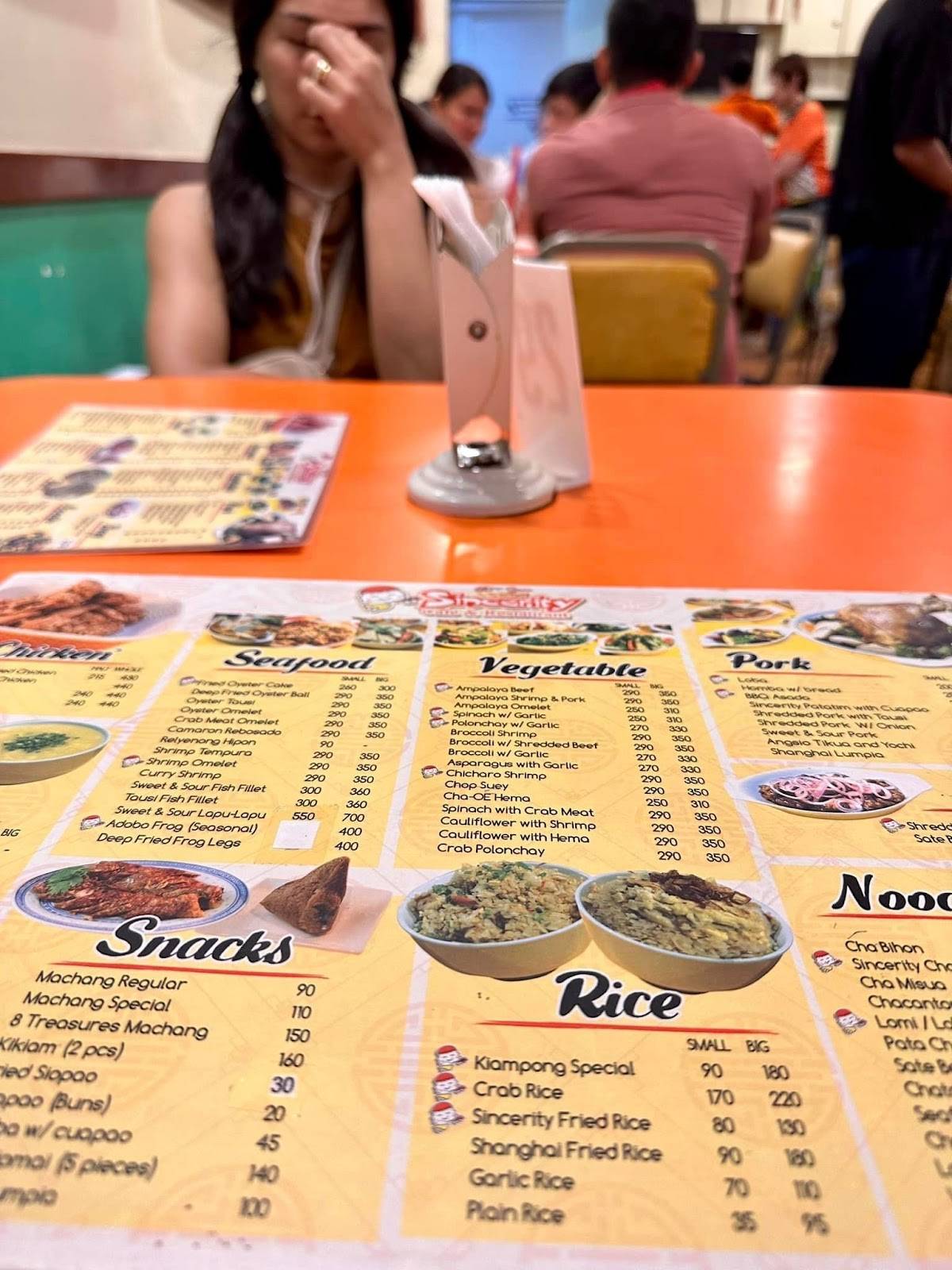 Menu at Sincerity Restaurant, Manila, 519 Quintin Paredes