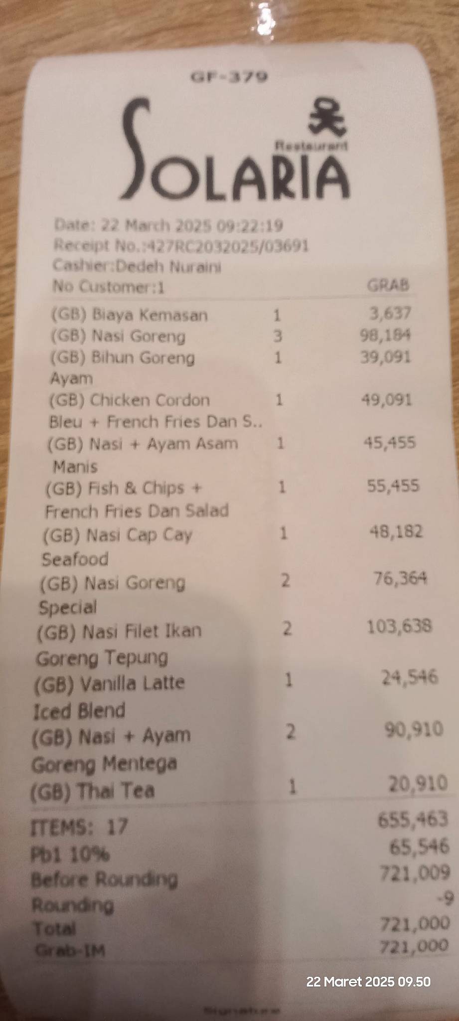 Carta del restaurante Solaria Danau Sunter, North Jakarta