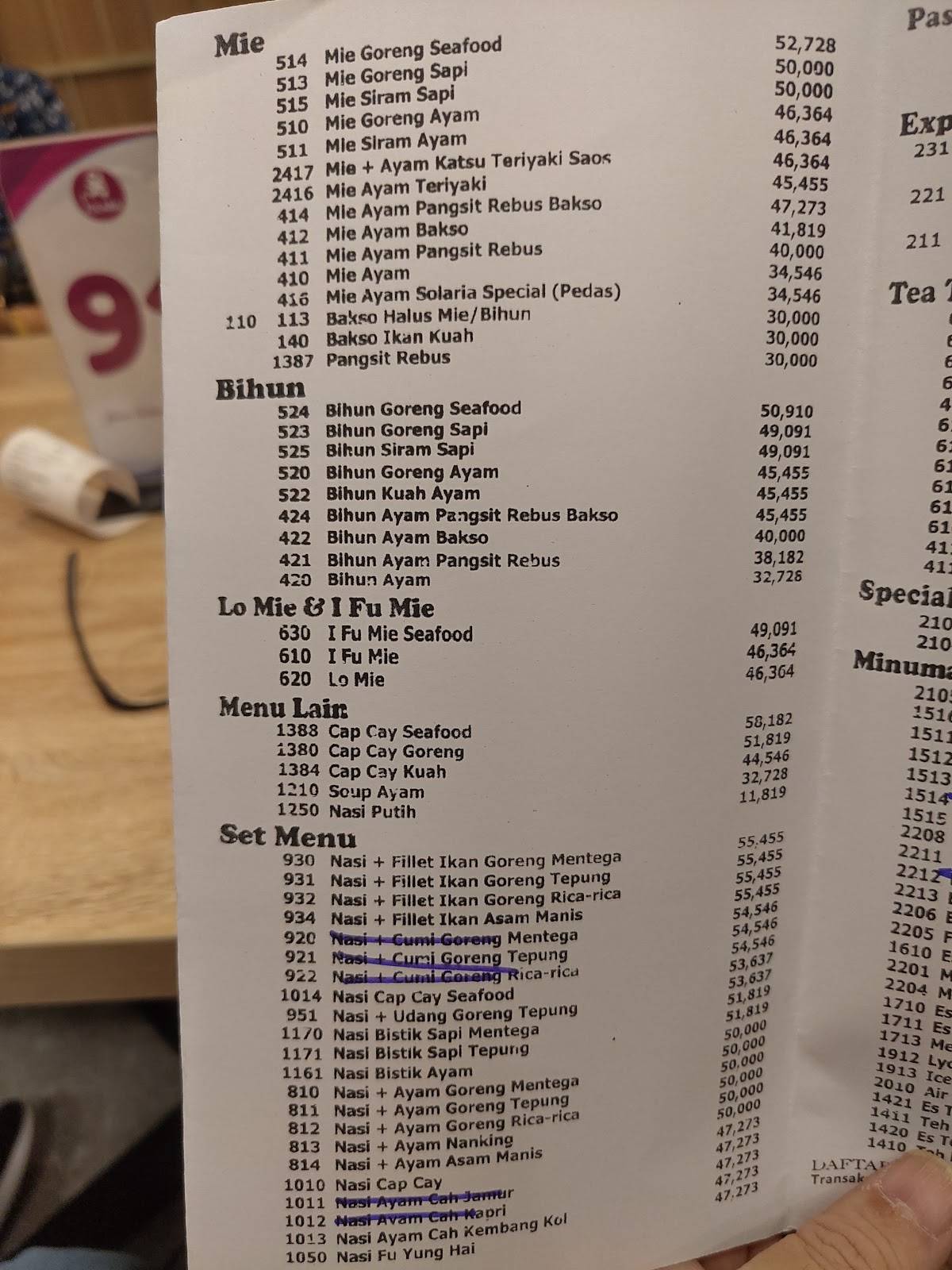 Menu at Solaria Signature - Senayan City restaurant, Central Jakarta