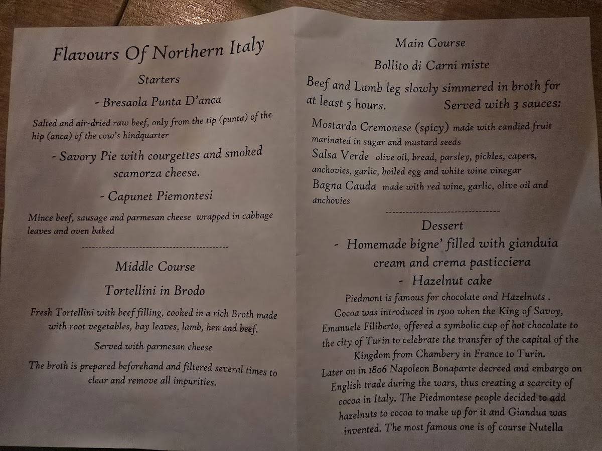 Menu at Sole Luna restaurant, London