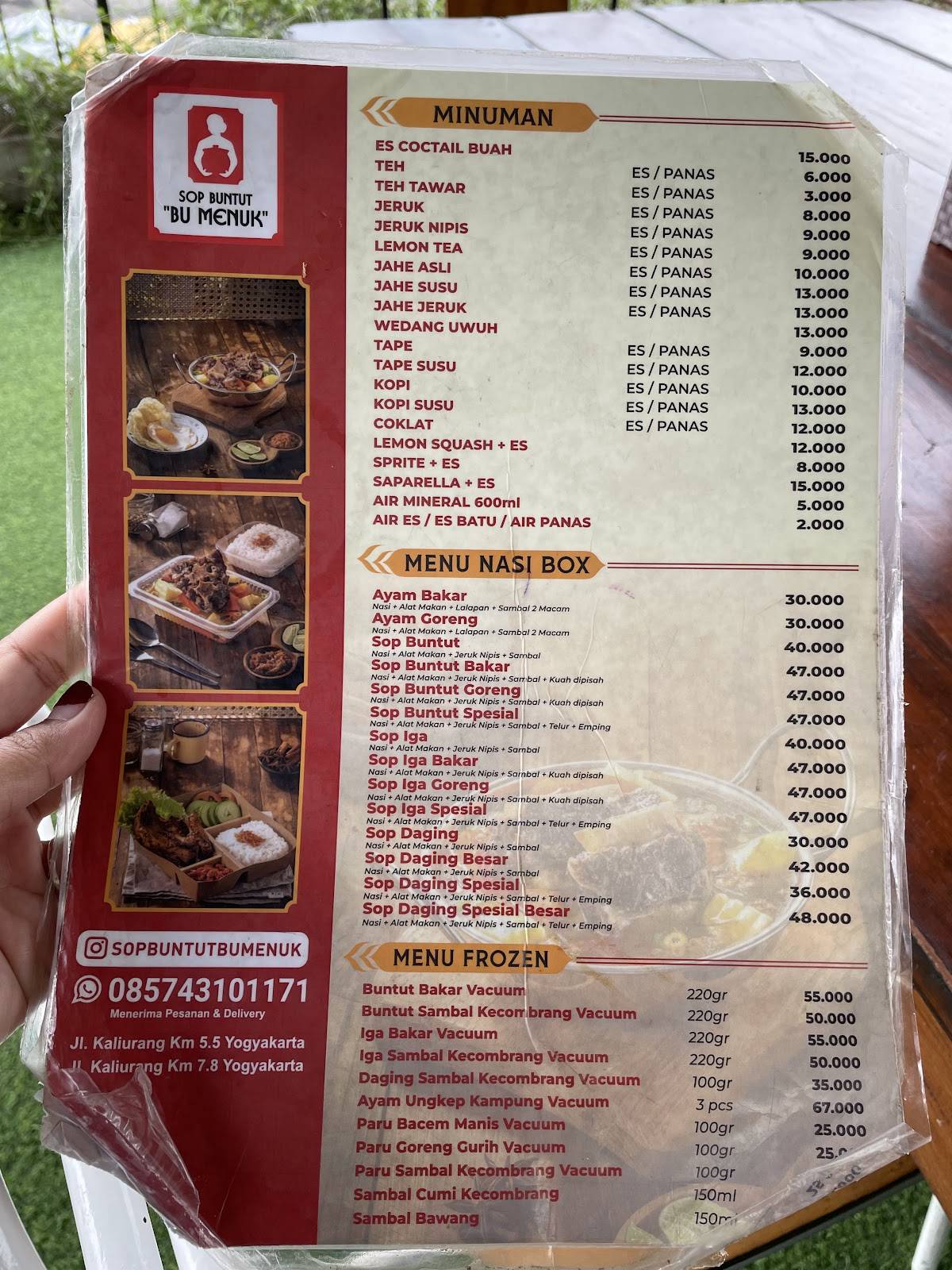 Carta del restaurante Sop Buntut Bu Menuk 2, Sendangadi
