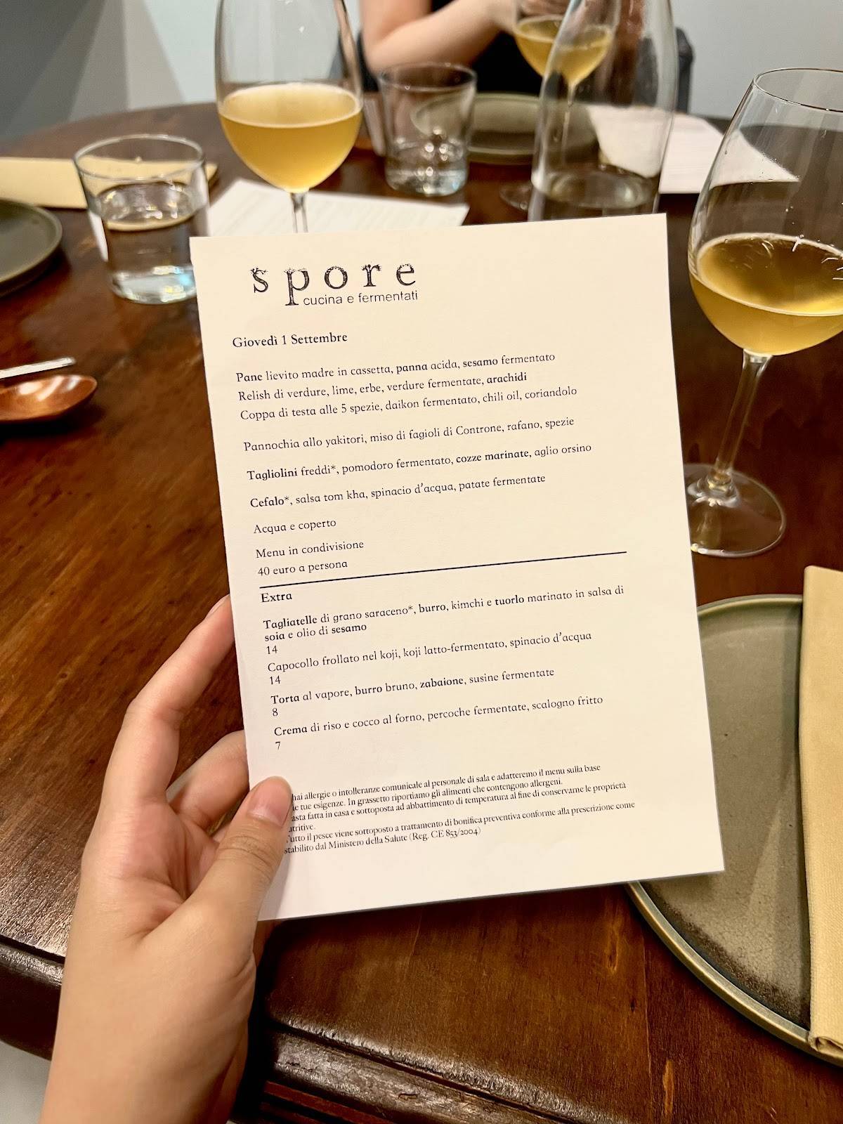 Speisekarte von Spore restaurant, Mailand