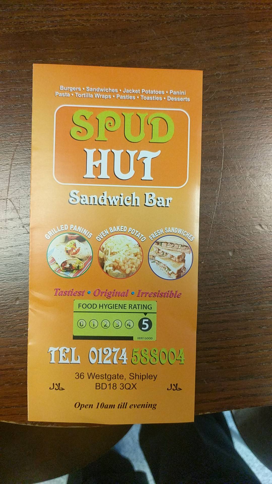 Menu at Spud Hut fast food, Shipley