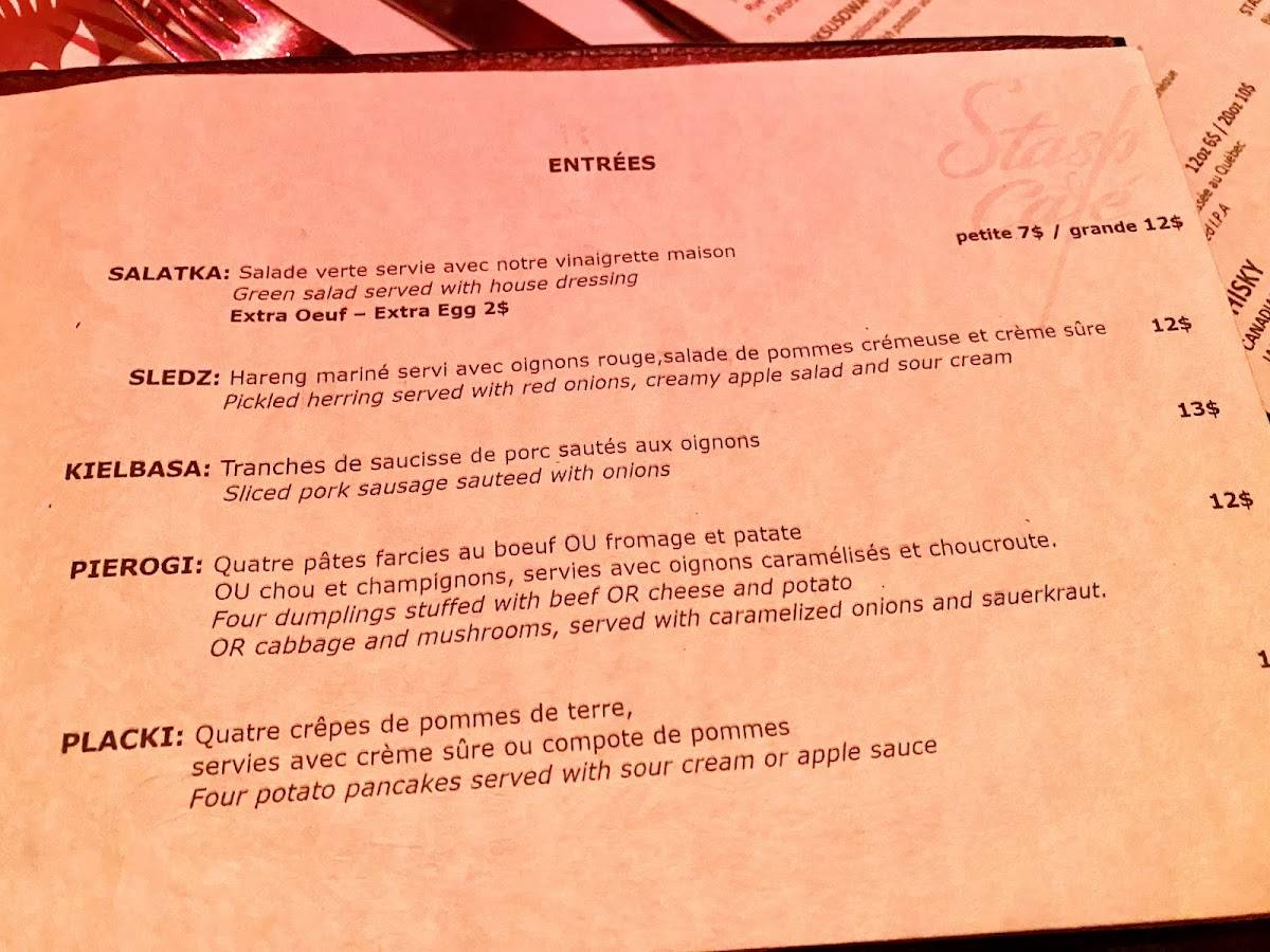 Menu at Stash Café, Montréal