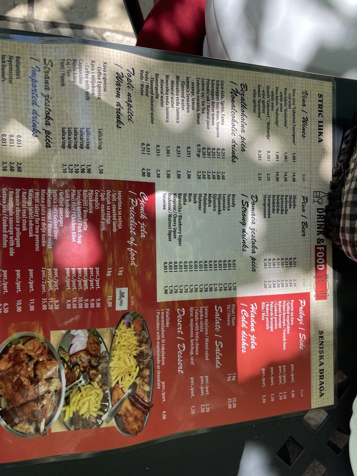 Menu at Restaurant Stric Luka, Senjska Draga