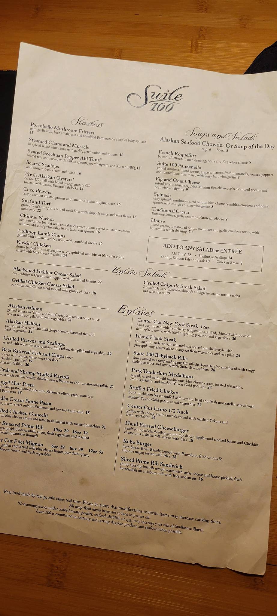 Menu at Suite 100 Restaurant Bar & Lounge, Anchorage