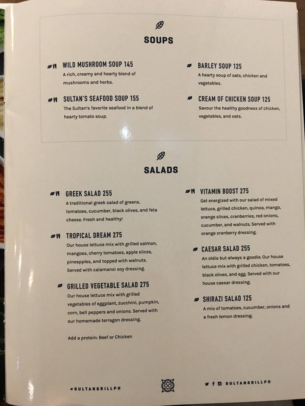 Menu at Sultan Mediterranean Grill restaurant, Makati, UG9 Valero Plaza ...