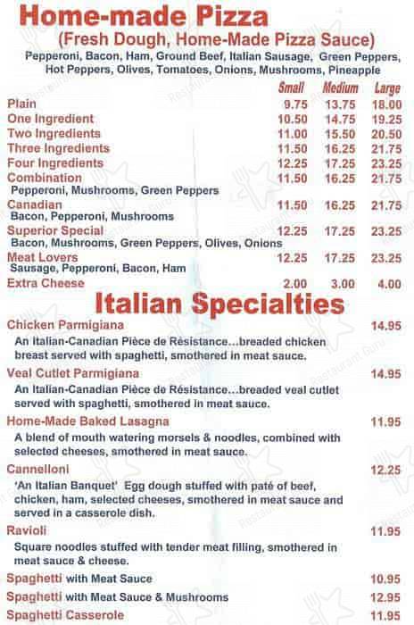Menu at Superior Restaurant, Mississippi Mills