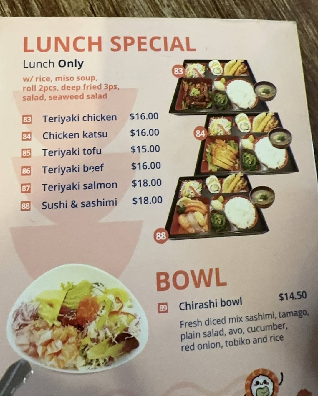 Menu at Sushi Choi restaurant, Moorebank
