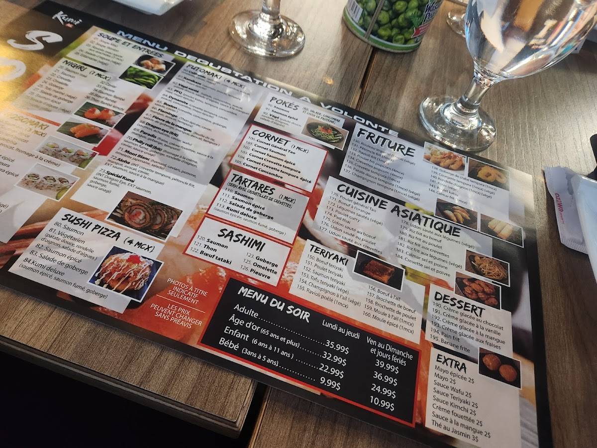 Menu au Sushi Kumi restaurant, Québec, 815 Bd Lebourgneuf