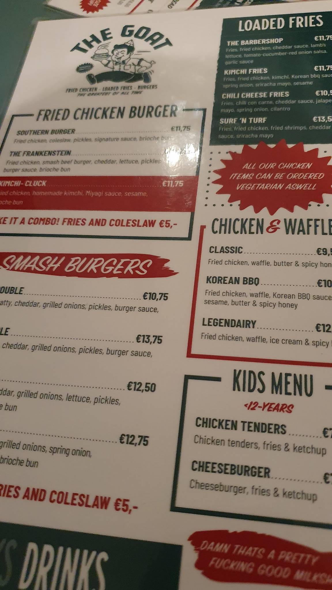 Menu at THE GOAT ROTTERDAM, Rotterdam