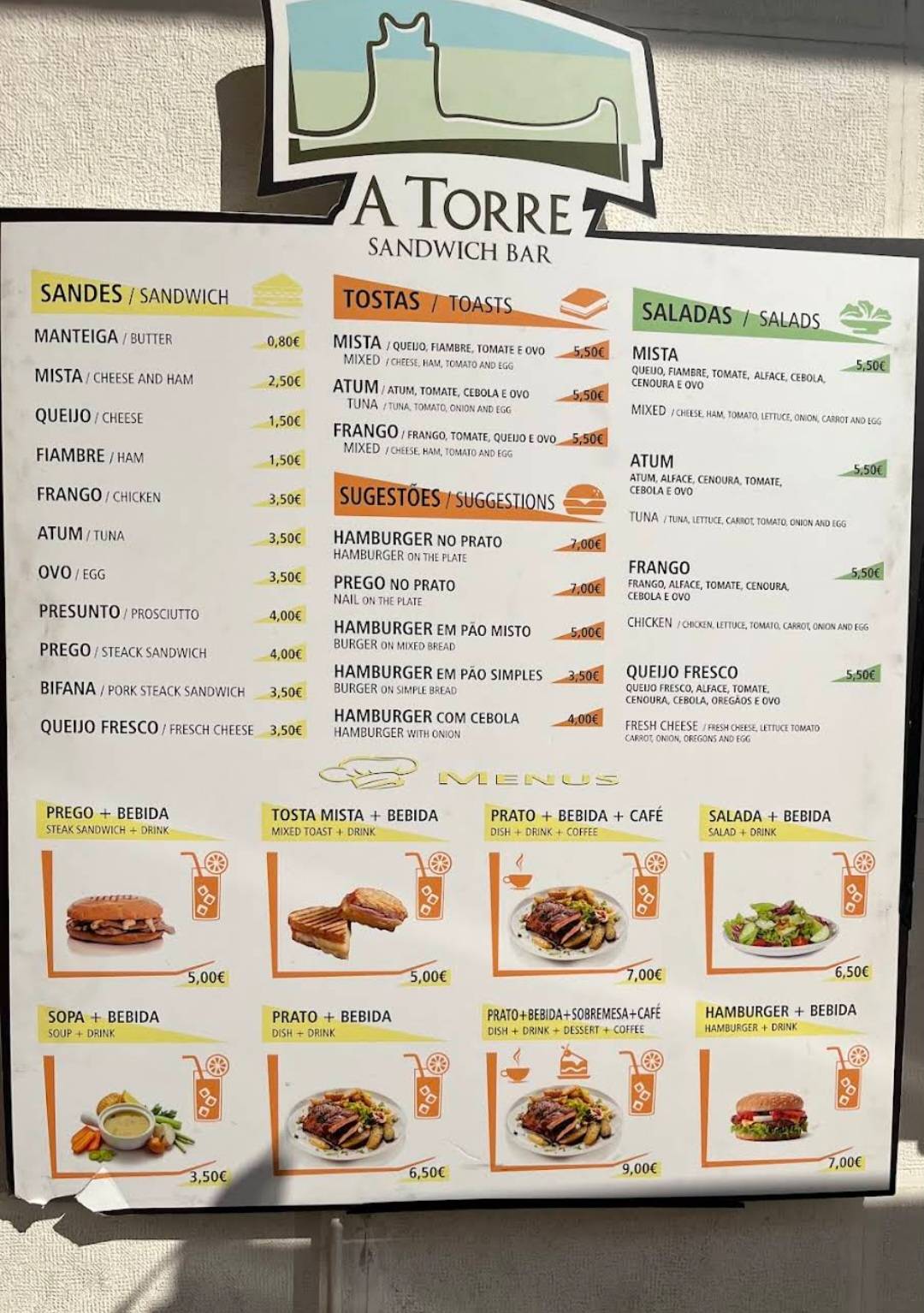Menu at Torre restaurant, Lisbon