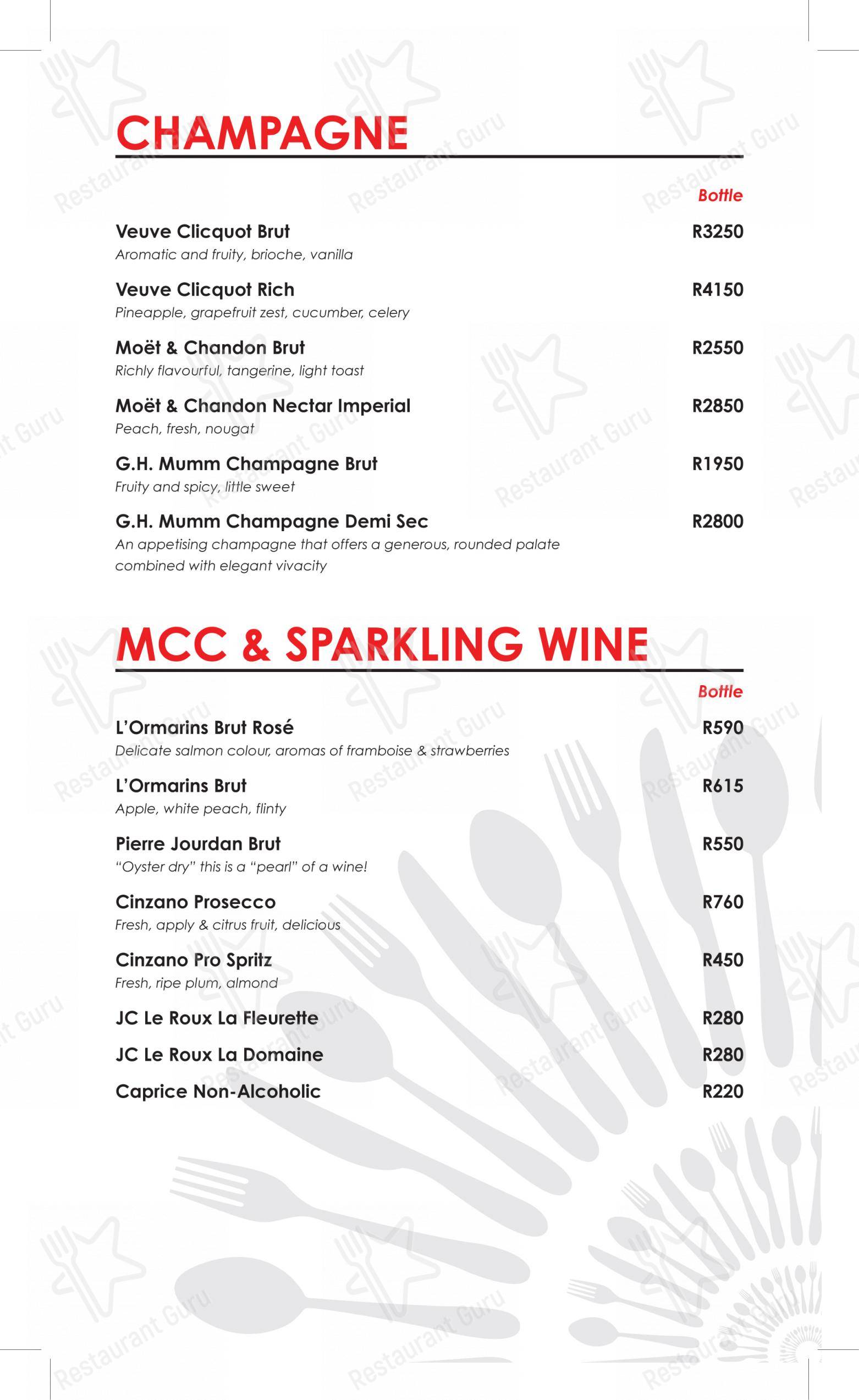 Menu at Tabú Grill Bar and Lounge, Port Elizabeth