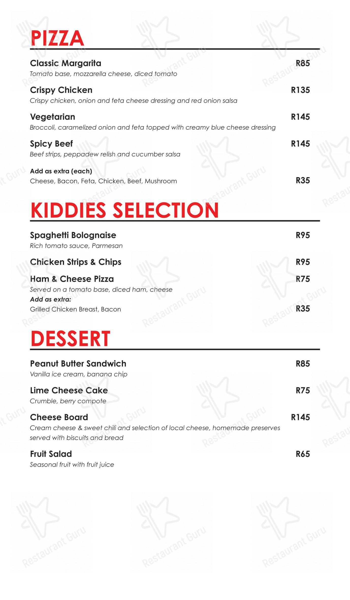 Menu at Tabú Grill Bar and Lounge, Port Elizabeth