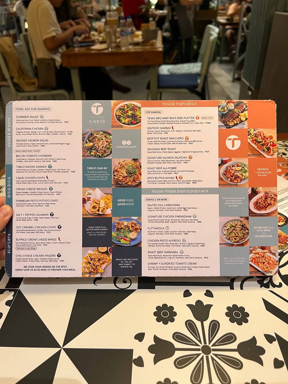 Menu at Tablo Kitchen x Cafe Timog QC, Quezon City