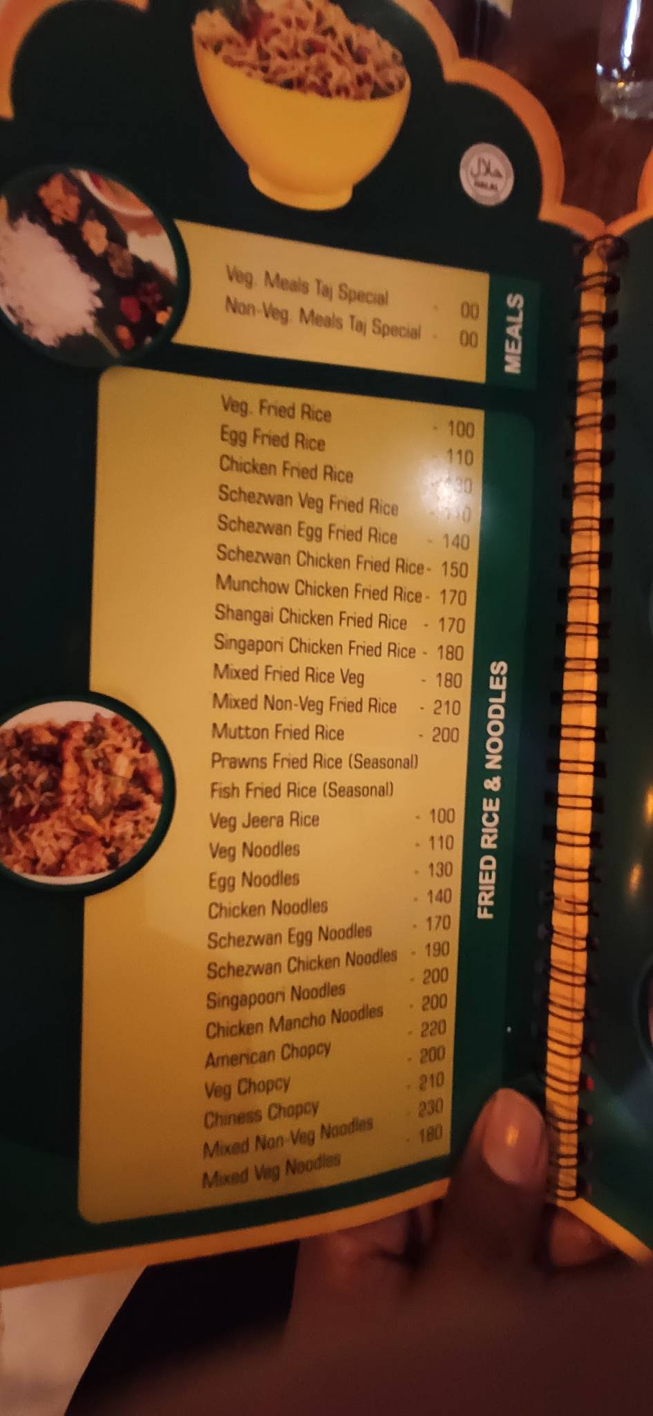 Menu at Taj restaurant, Erode