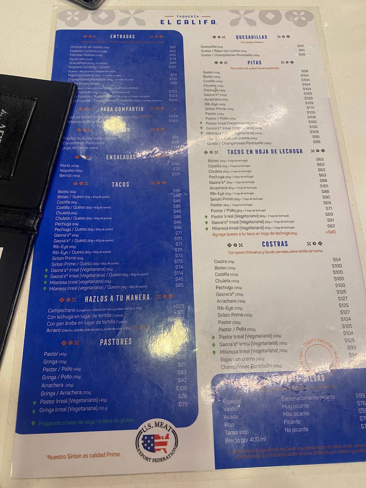 Carta del restaurante Taquería El Califa Condesa, Ciudad López Mateos ...