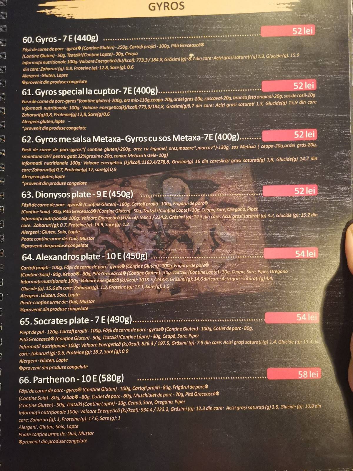 Menu at Taverna Greceasca Dionysos, Ploiești