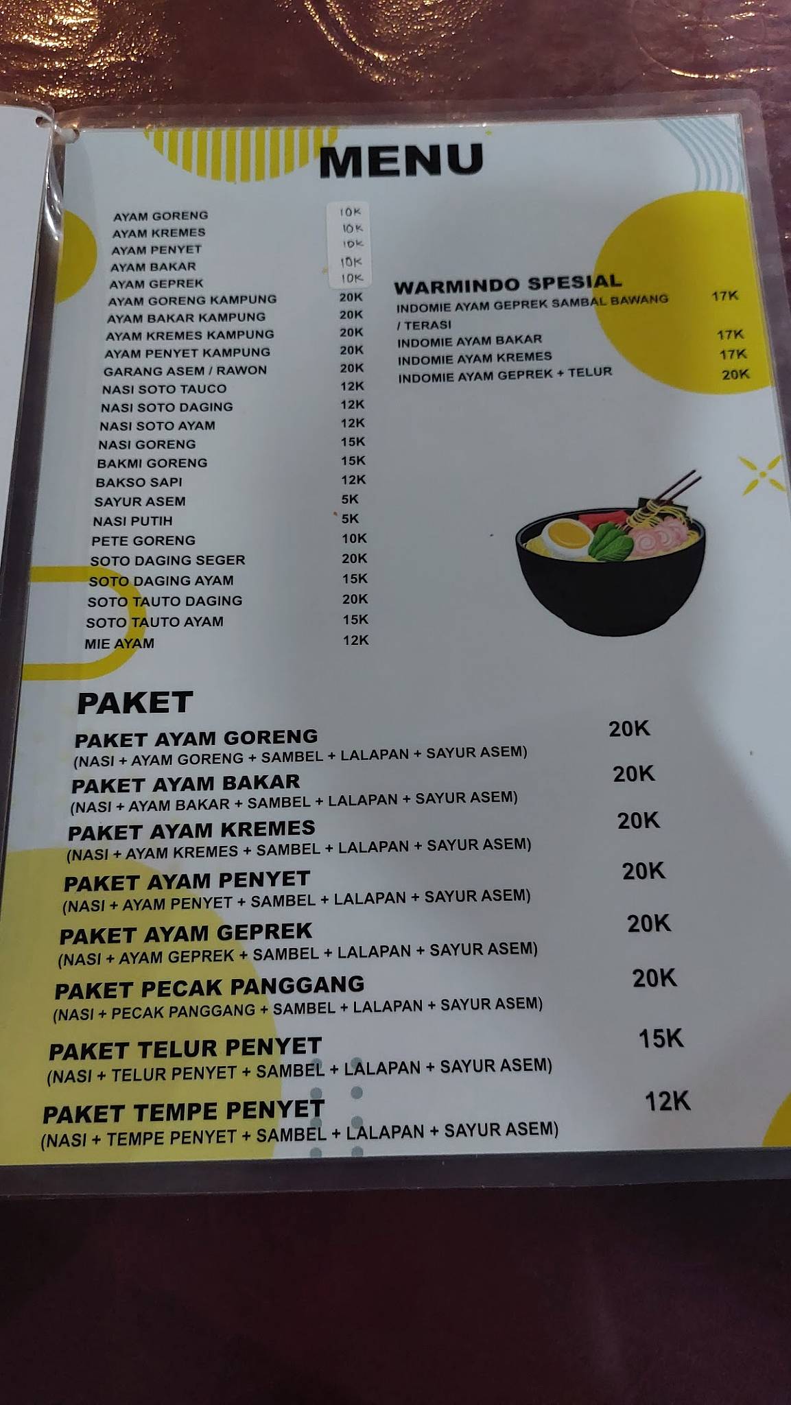 Menu at Tepian Sawah warmindo & resto restaurant, Indonesia