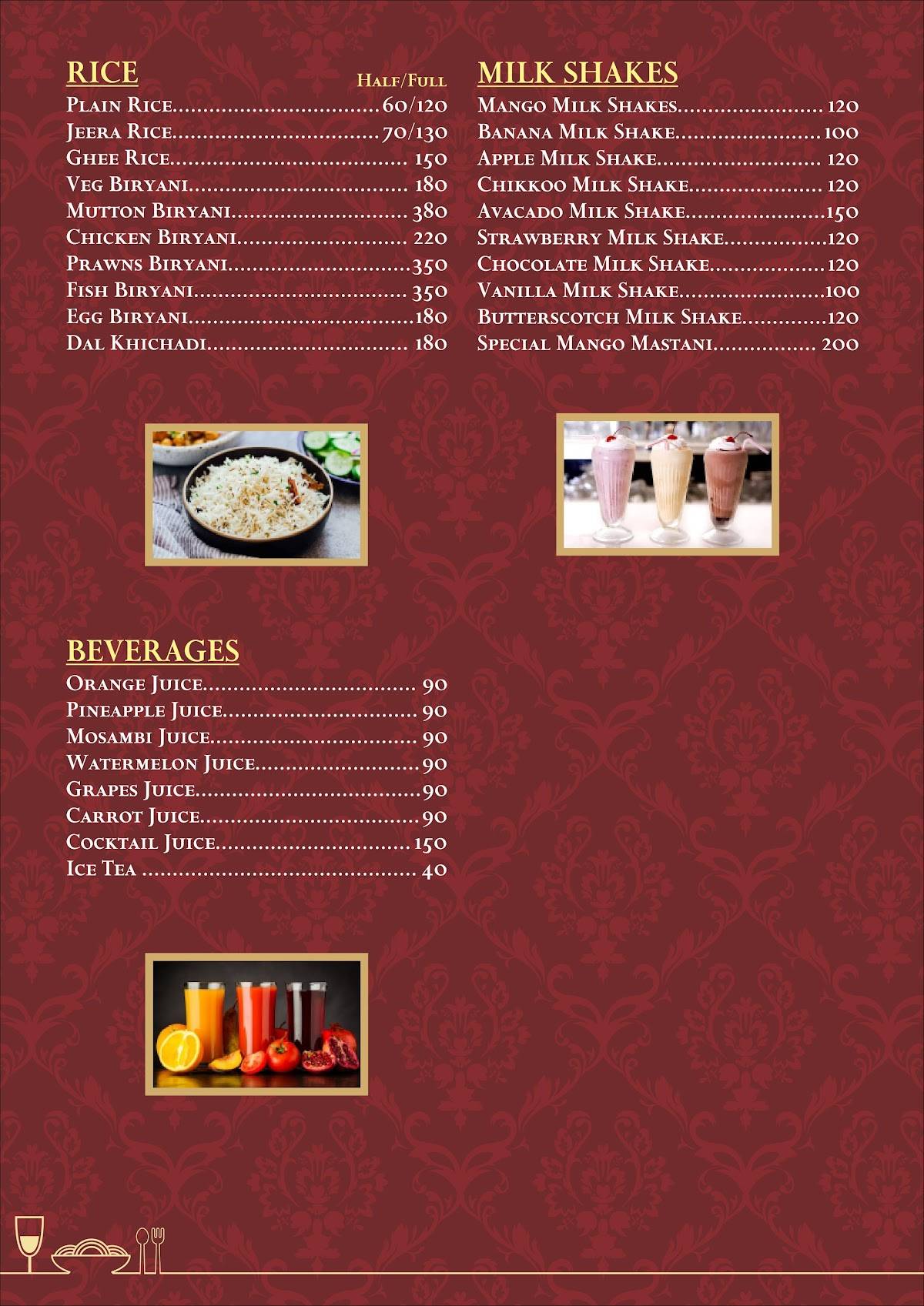 Menu at Terracotta Cafe, Reis Magos