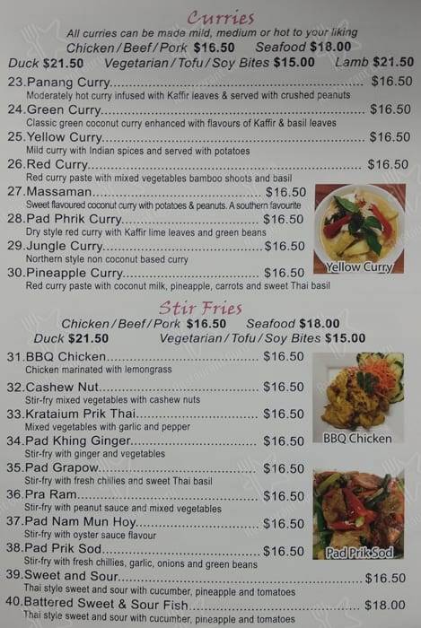 Menu at Thai 2 Go restaurant, Brassall