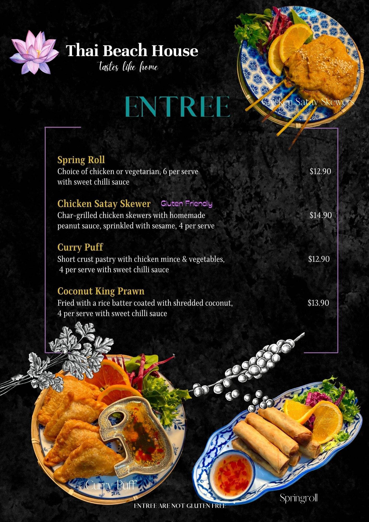 Menu at Thai Beach House restaurant, Dromana