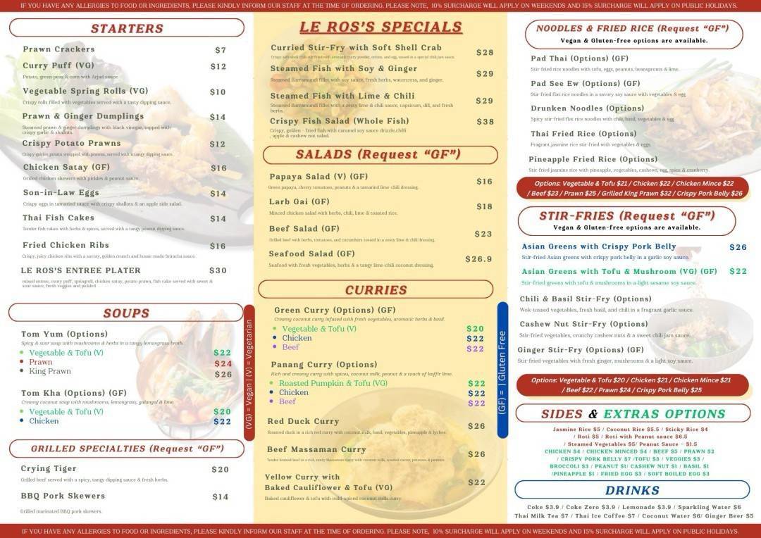Menu at Thai Le Ros Restaurant, Port Melbourne