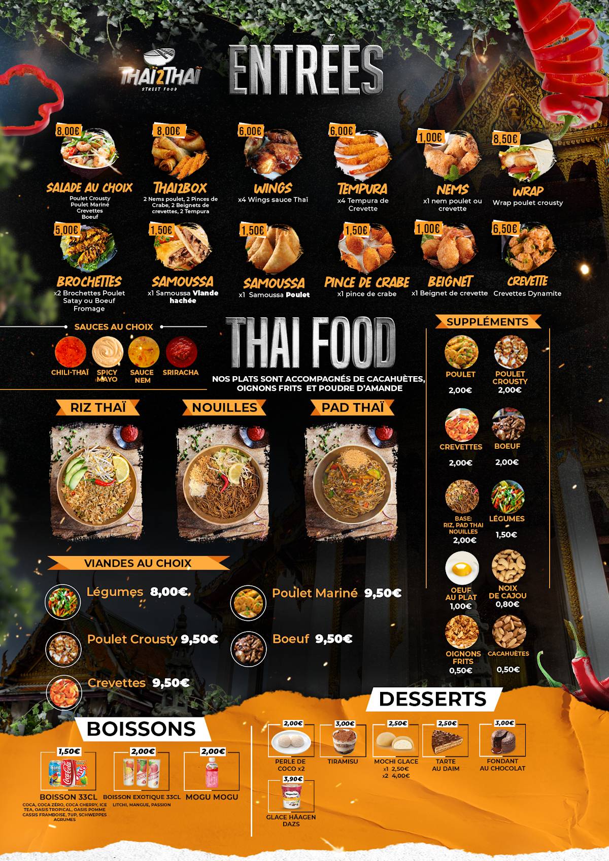 Menu at Thaï2thaï restaurant, Montpellier