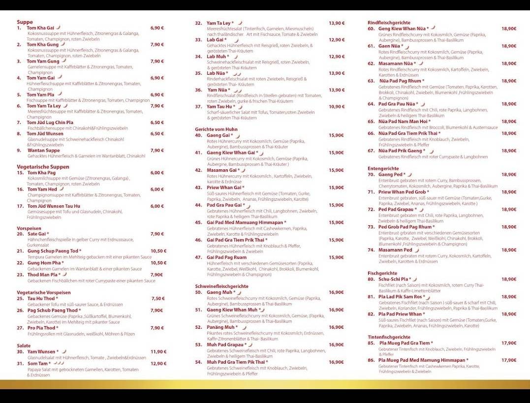 Speisekarte von Thaksina - Thairestaurant, Schürdt