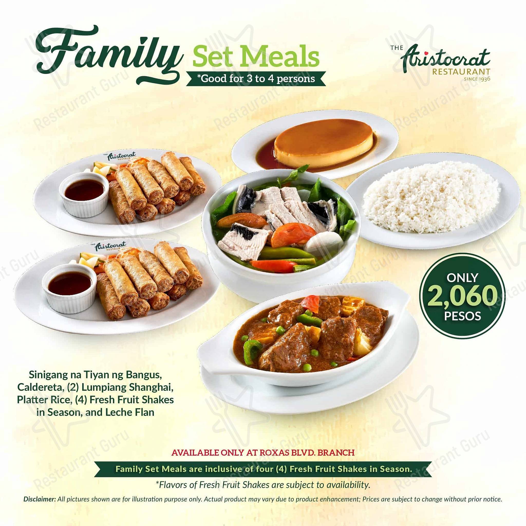 Menu at The Aristocrat Restaurant, Manila, 1004 San Andres St