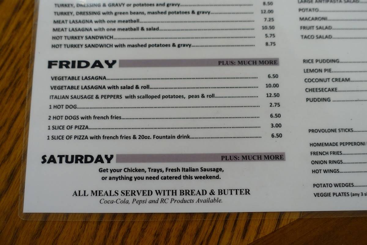 Menu at The Bluebird restaurant, Clarksburg