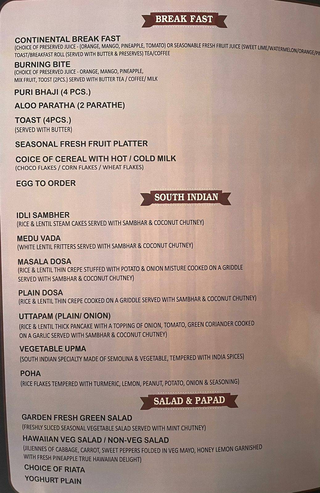 Menu at The Burning Bites, Jaipur