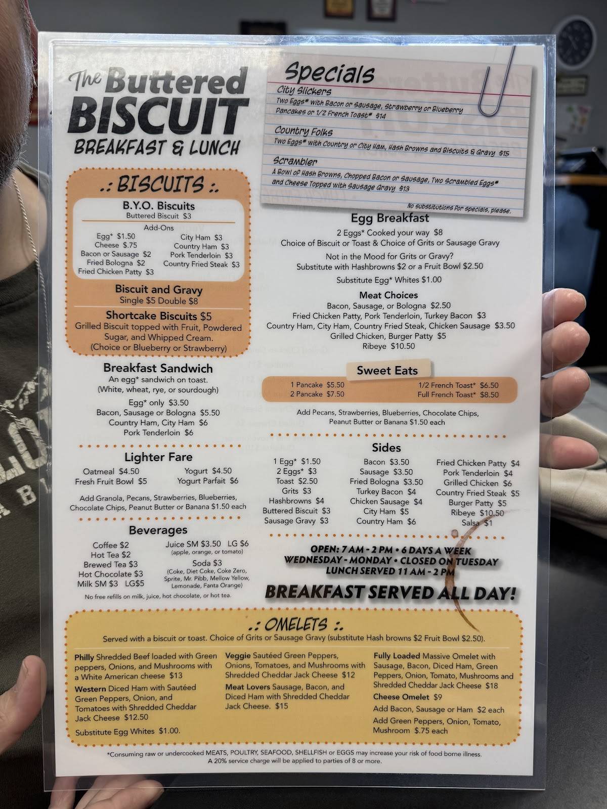 Menu at The Buttered Biscuit restaurant, Waynesville