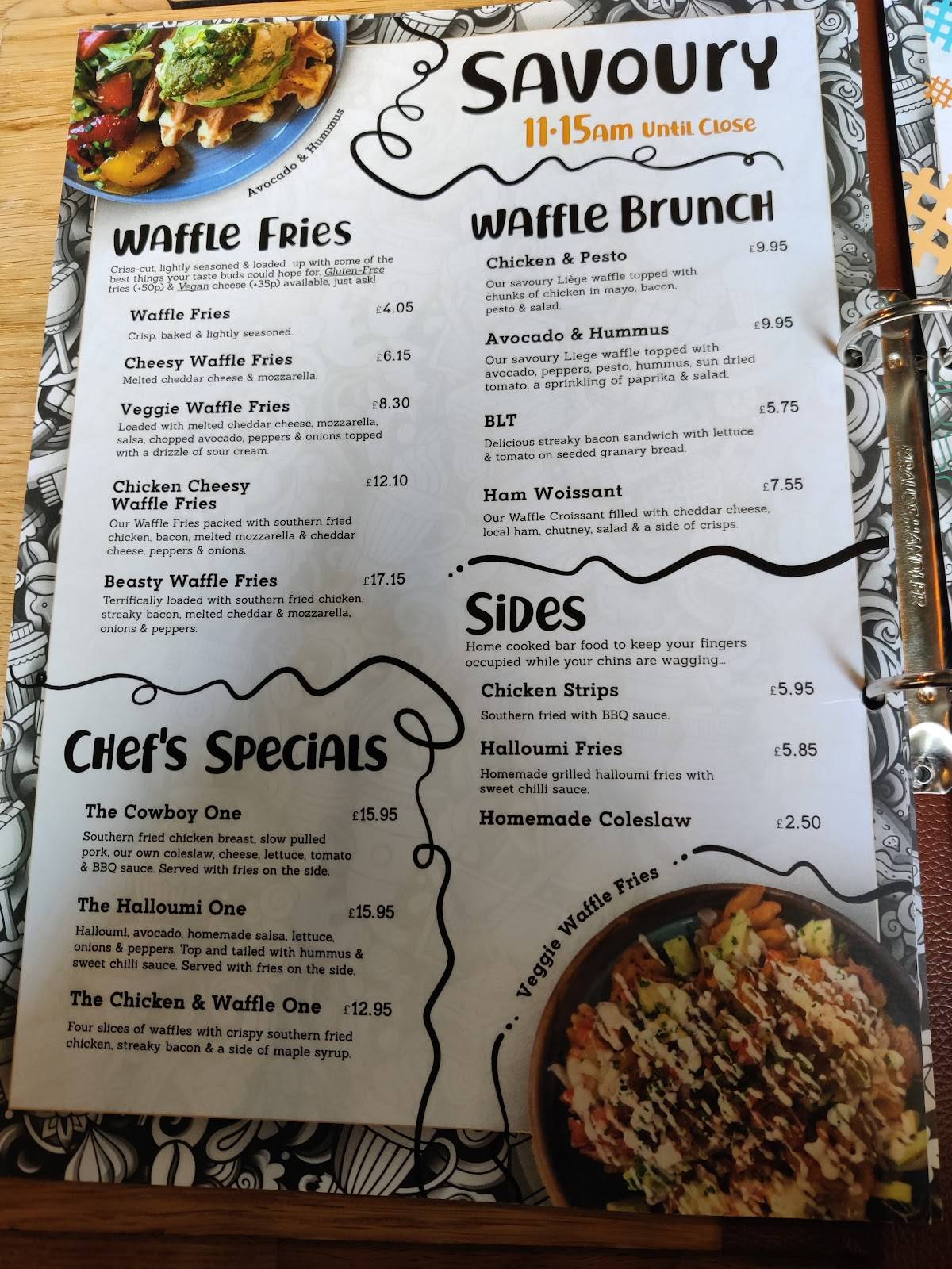 Menu at The Community Waffle House restaurant, Axminster