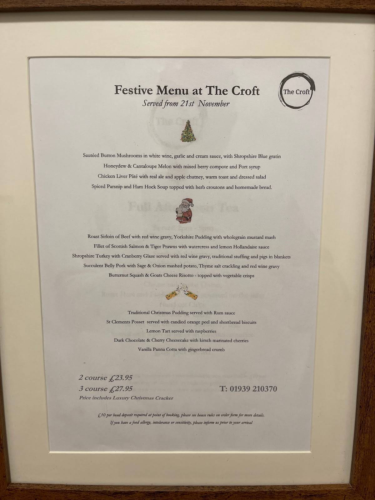 Menu at The Croft at Beaconsfield restaurant, Shrewsbury