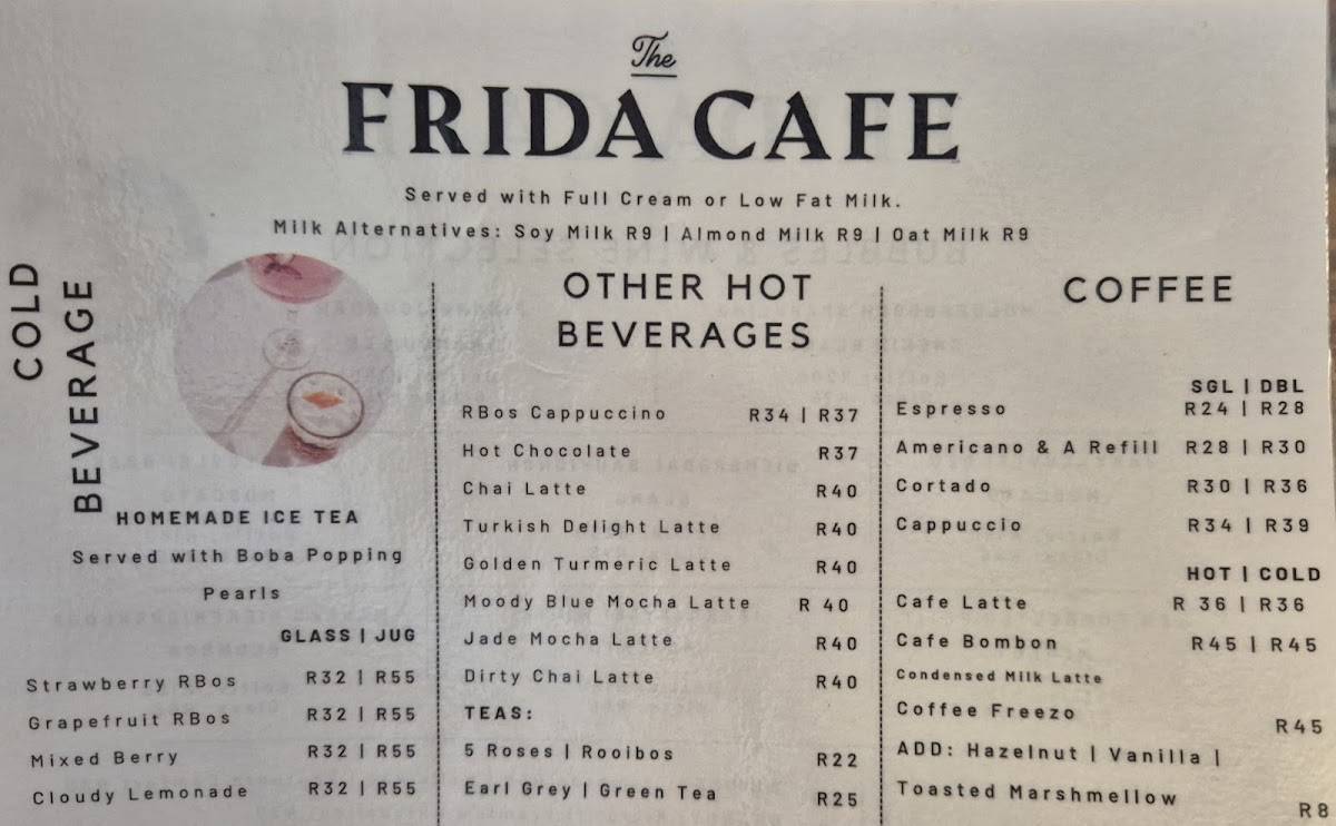 Menu at The Frida Cafe, Kempton Park