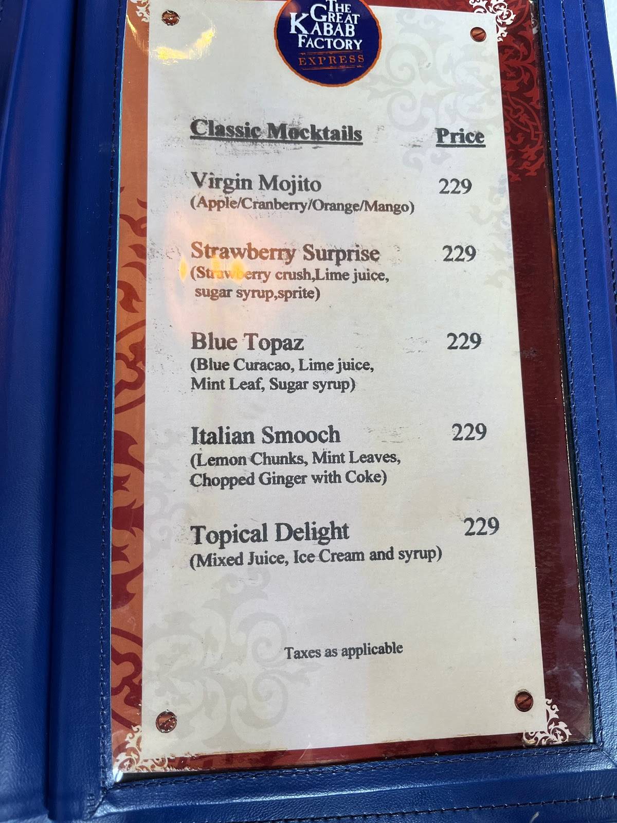 Menu at The Great Kabab Factory Express, Patna