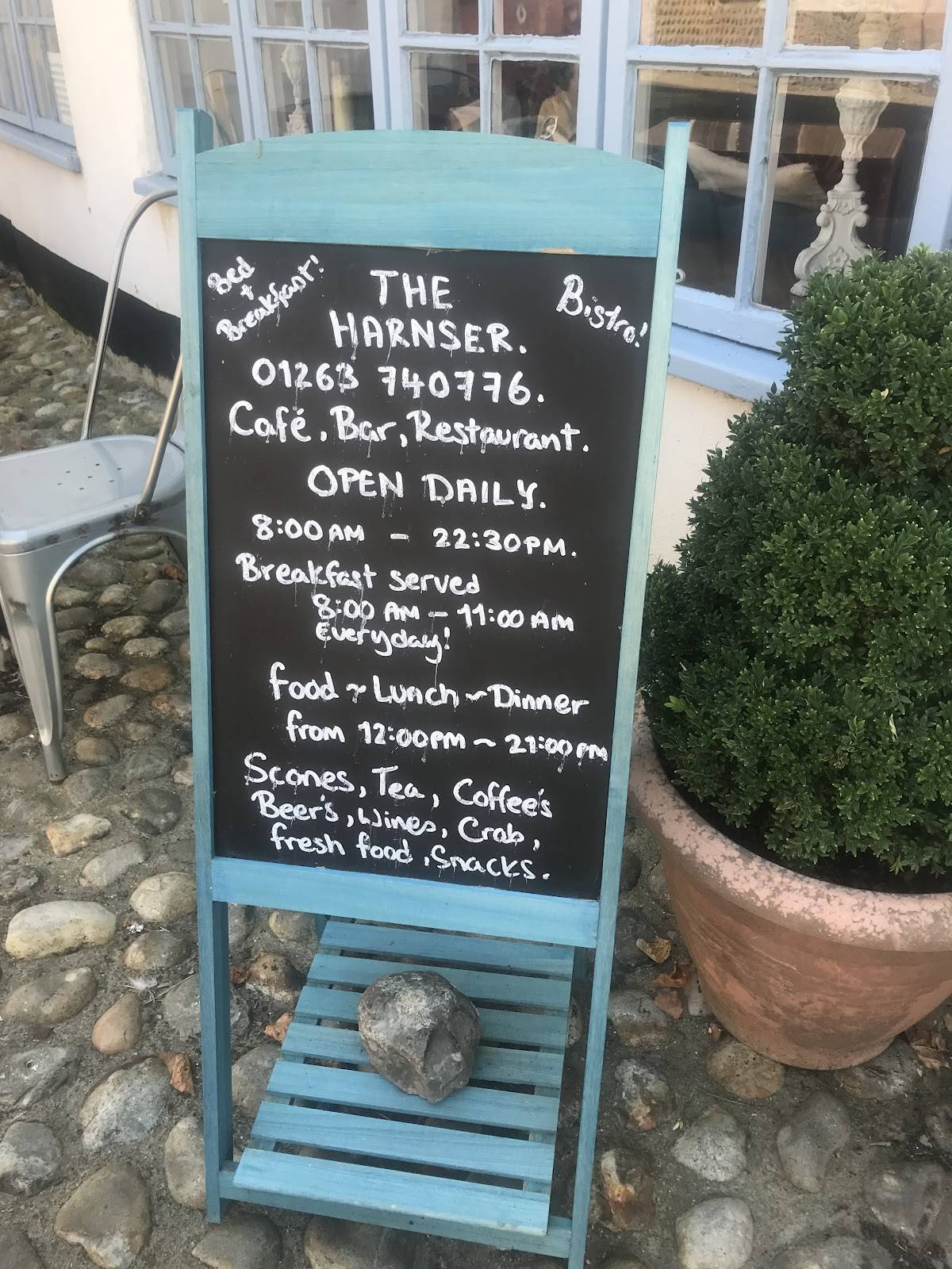 Menu at The Harnser restaurant, Holt